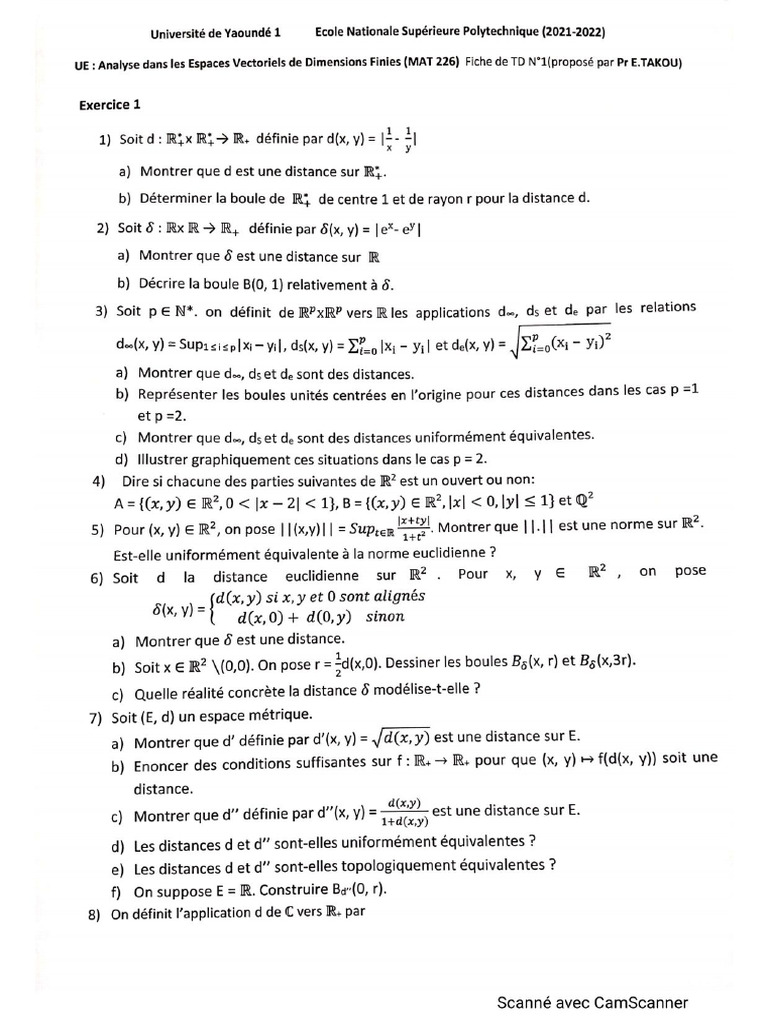 Ana Vect Fiche TD 1 | PDF