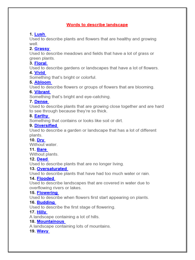 describing landscape vocab | PDF | Earth | Volcano