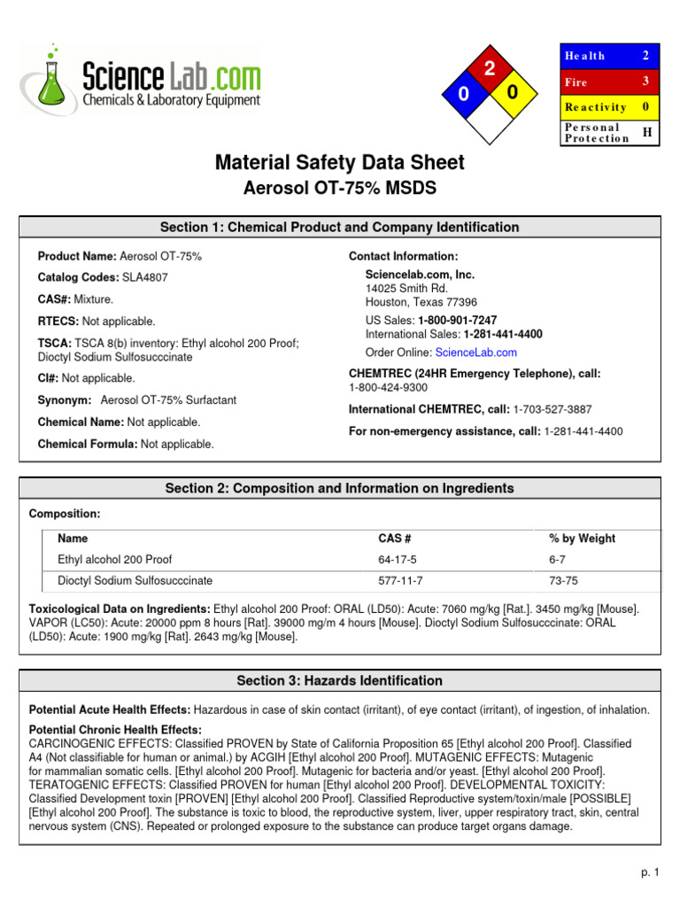 Msds - PHP 4 | Download Free PDF | Ethanol | Water