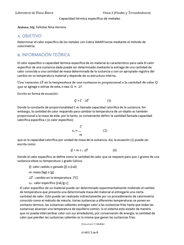 Práctica 10 - Capacidad Térmica Específica de Metales | Descargar ...