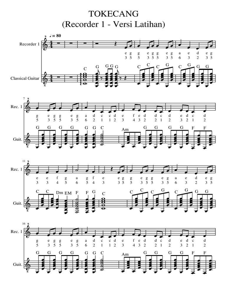 TOKECANG (Recorder 1 - Versi Latihan) | PDF