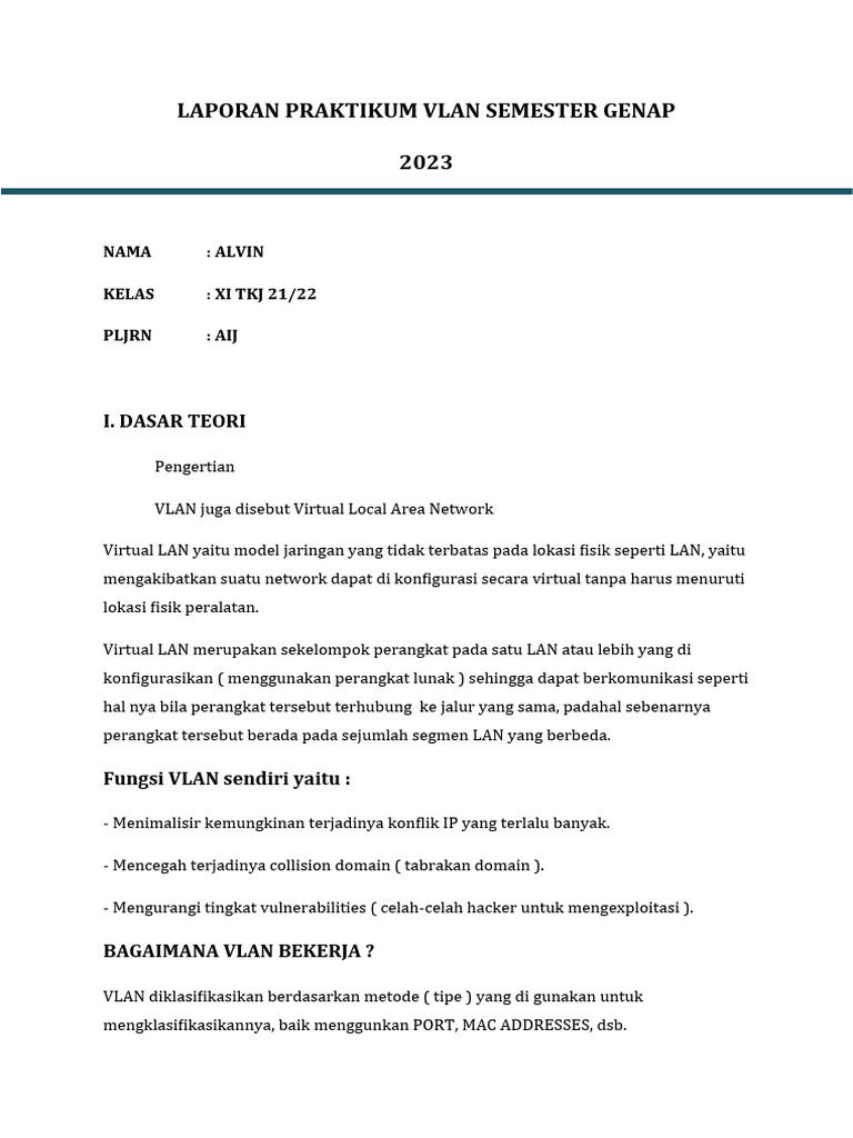 Laporan Praktikum Vlan Semester Genap | PDF