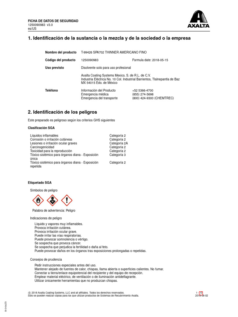 HDS Thinner Americano | PDF | Solvente | Combustión