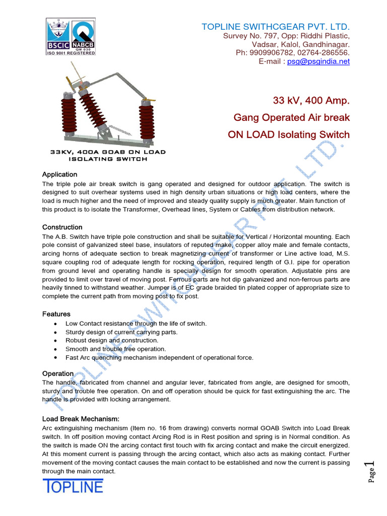 33kV 400A Gang Operated AB Switch | PDF | Switch | Electric Arc