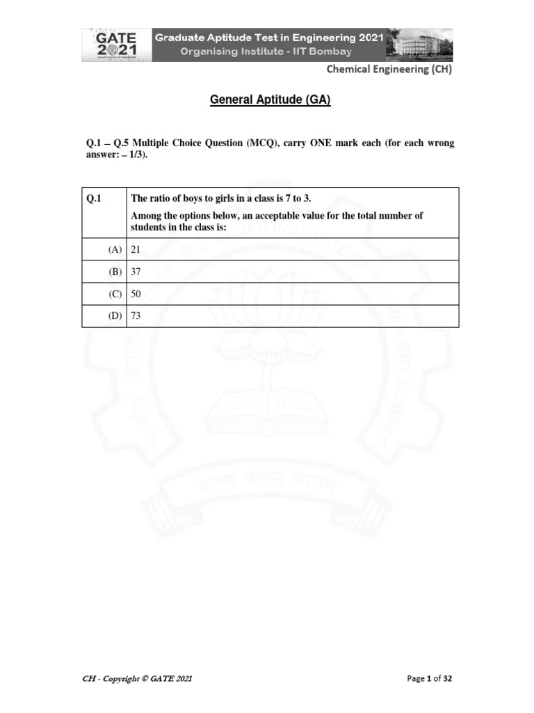 GATE Chemical Engineering Paper 2021 | PDF | Heat Transfer | Shear Stress