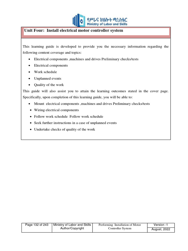 Unit Three-Motor Control Installation Works | PDF | Electric Motor | Switch
