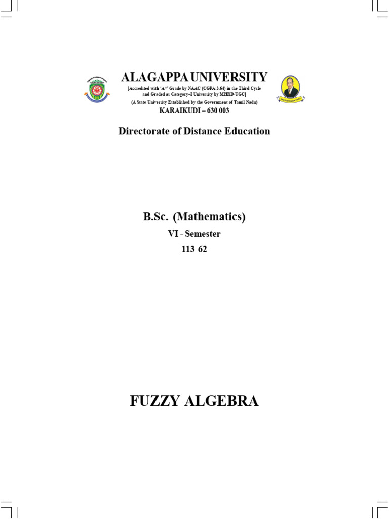 UG - B.Sc. - Mathematics - 113 62 - FUZZY ALGEBRA - BSC - MATHEMATICS - 3063 | PDF | Fuzzy Logic ...