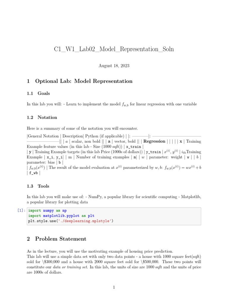 C1 W1 Lab02 Model Representation Soln | PDF | Regression Analysis ...