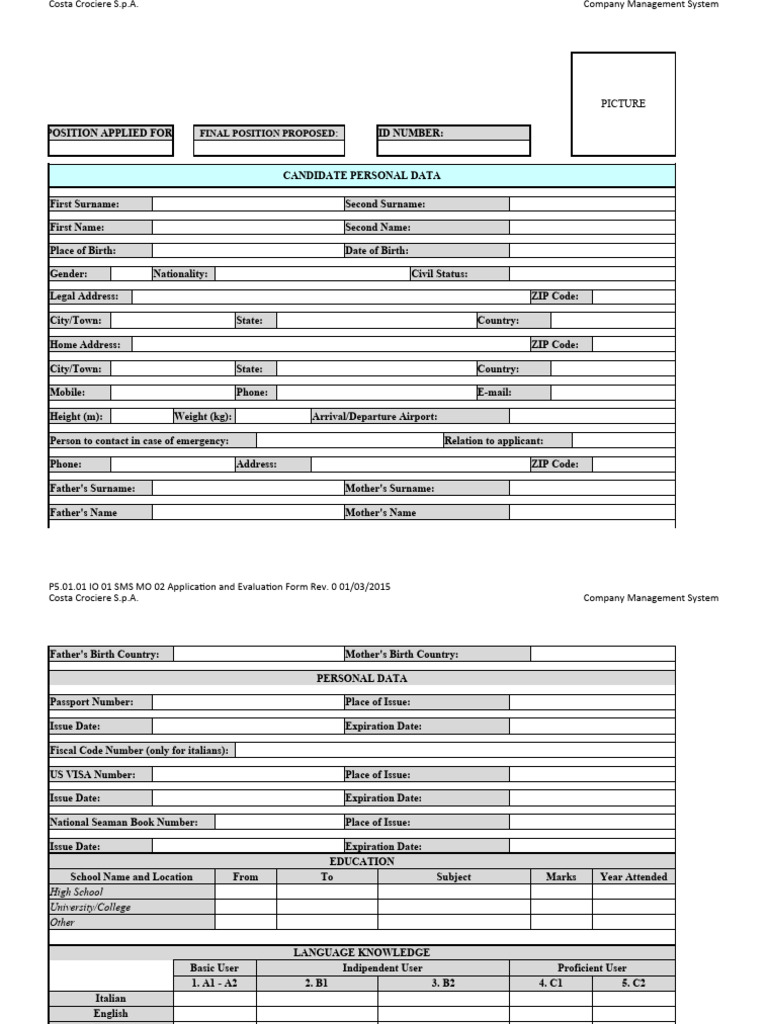 P5.01.01 IO 01 SMS MO 02 Application & Evaluation Form - Rev1 FORMAT | PDF