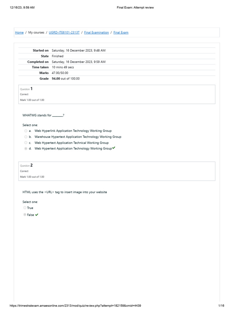 Final Exam - Attempt Reviewcomputing | PDF | Html | Html Element