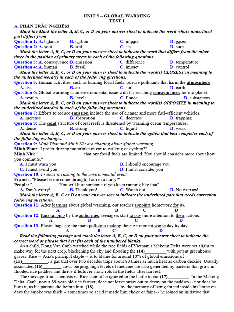 Unit 5.1 GB11 HS | Download Free PDF | Climate Change | Human Impact On ...