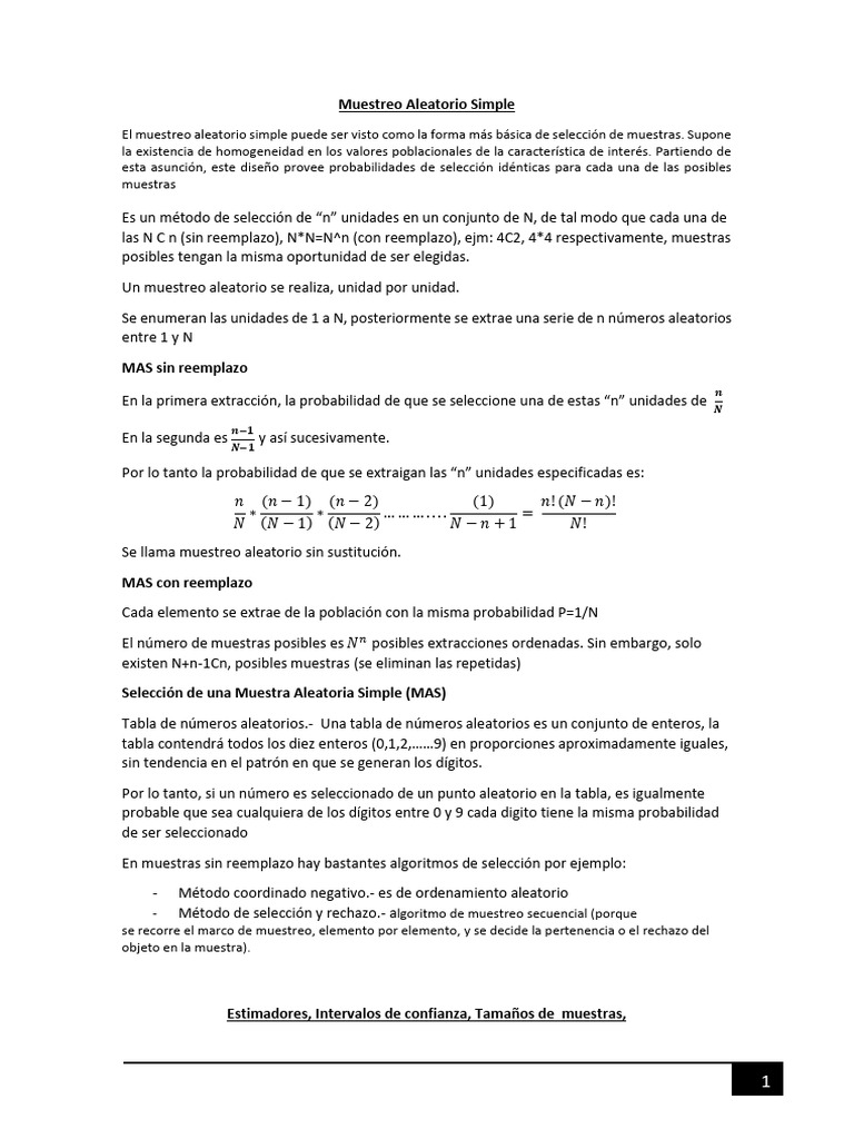 Muestreo Aleatorio Simple | Descargar gratis PDF | Muestreo ...