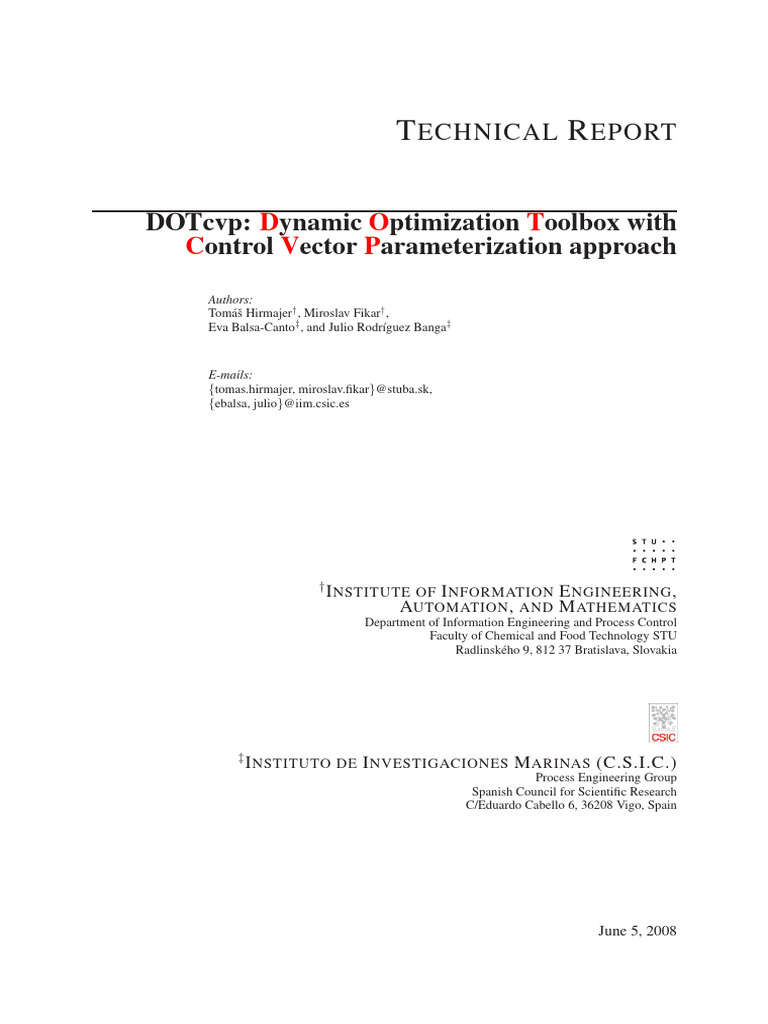DOTcvp Dynamic Optimization Toolbox With | PDF | Optimal Control | Mathematical Optimization