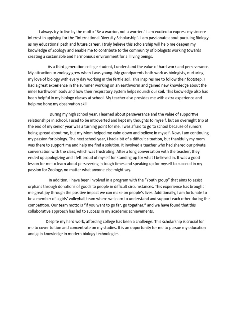 Personal Statement (International Diversity Scholarship) (New Student ...