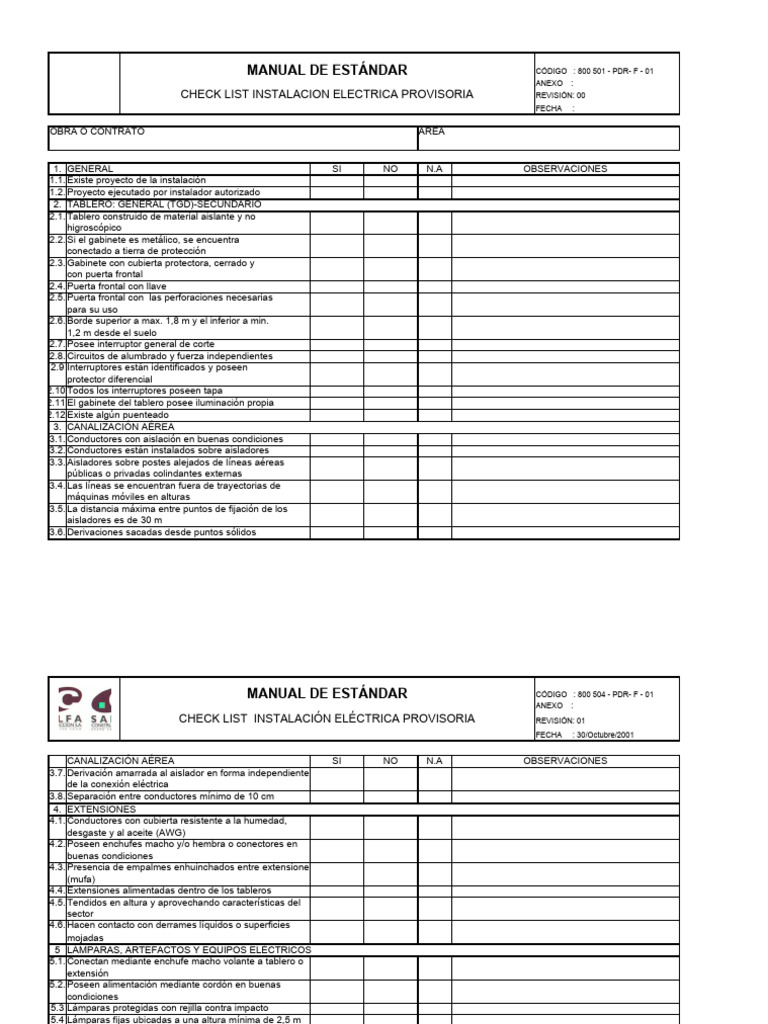Check List Materiales Canalización de Tda A Condensadores | PDF ...