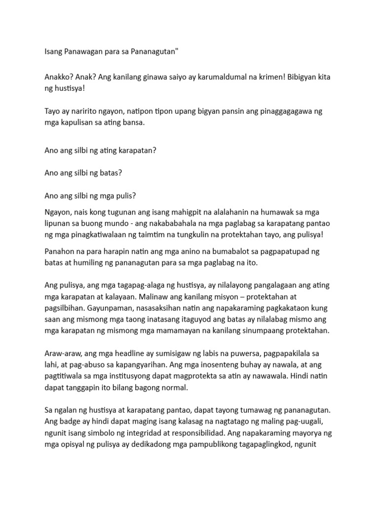 Isang Panawagan para Sa Pananaguta1 | PDF