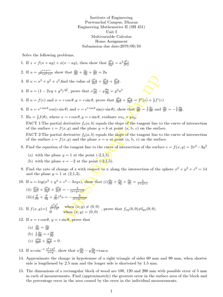 Assignment Unit I | PDF | Area | Sphere