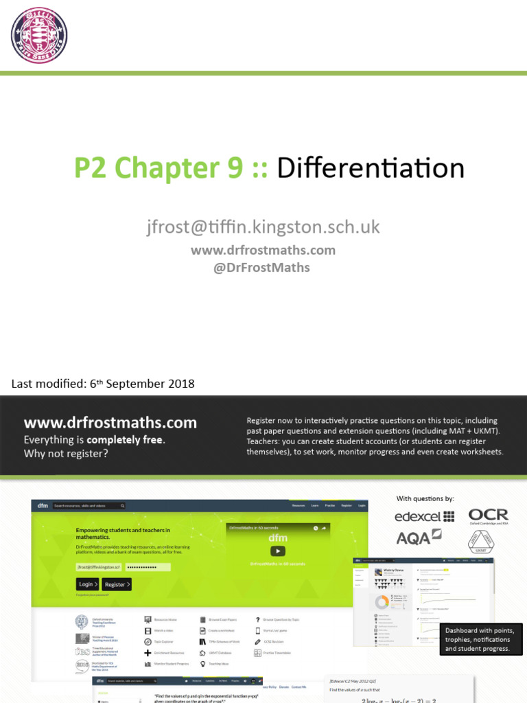 P2 Chp9 Differentiation | PDF | Derivative | Equations