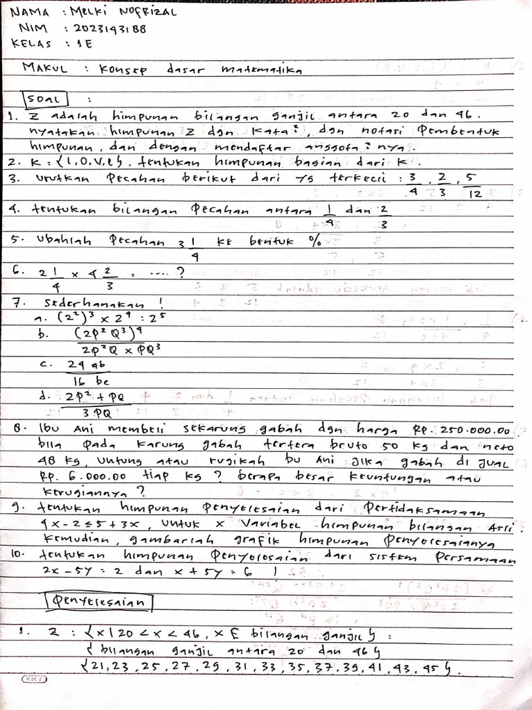 Remidial Uts Matematika Dasar Melki Nofr | PDF