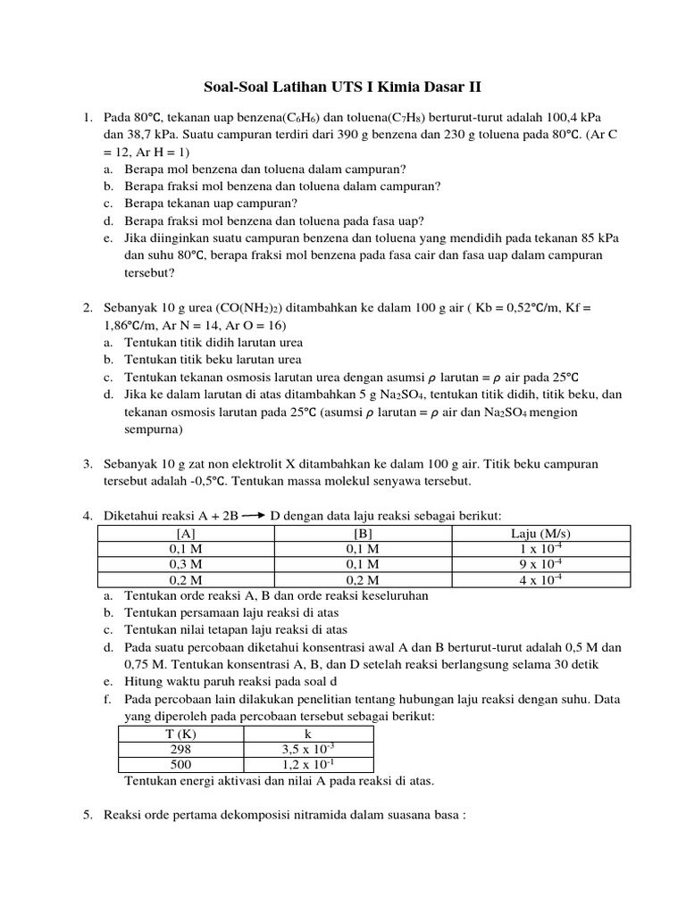 Soal Latihan UTS 1 Kimia Dasar IIA | PDF | Sains & Matematika