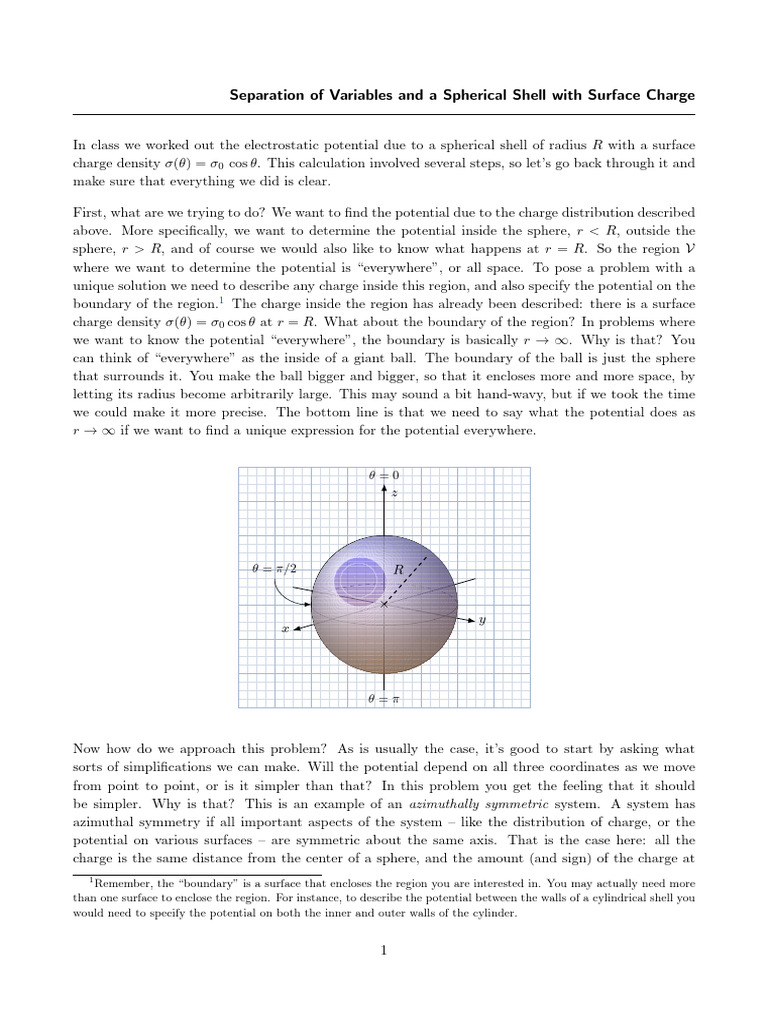 Separation of Variables and A Spherical Shell With Surface Charge | PDF | Coordinate System | Sphere