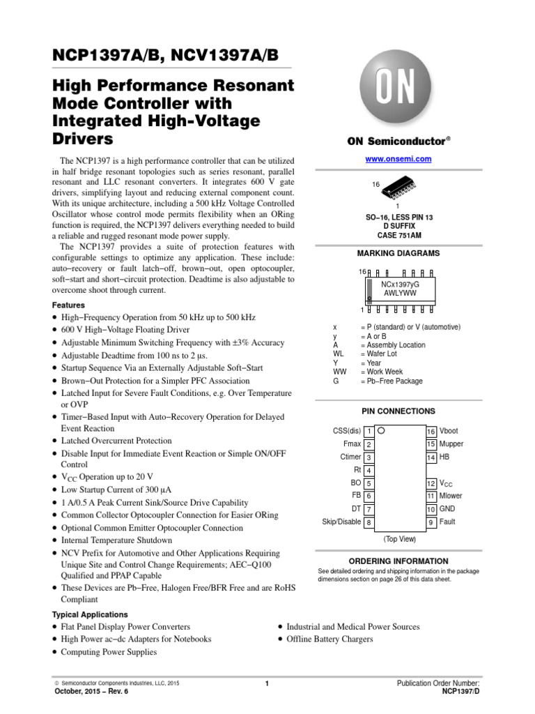 NCP1397A ONSemiconductor | PDF | Resonance | Power Supply