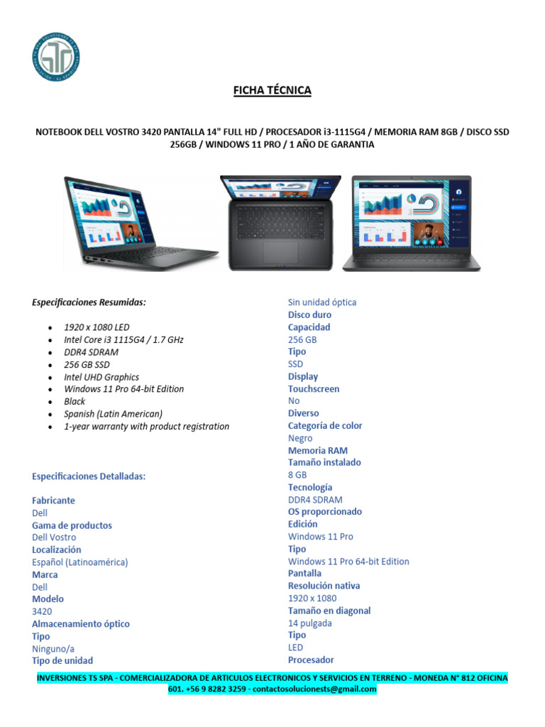 Ficha Técnica - NOTEBOOK DELL VOSTRO | PDF | Microprocesador | Unidad ...