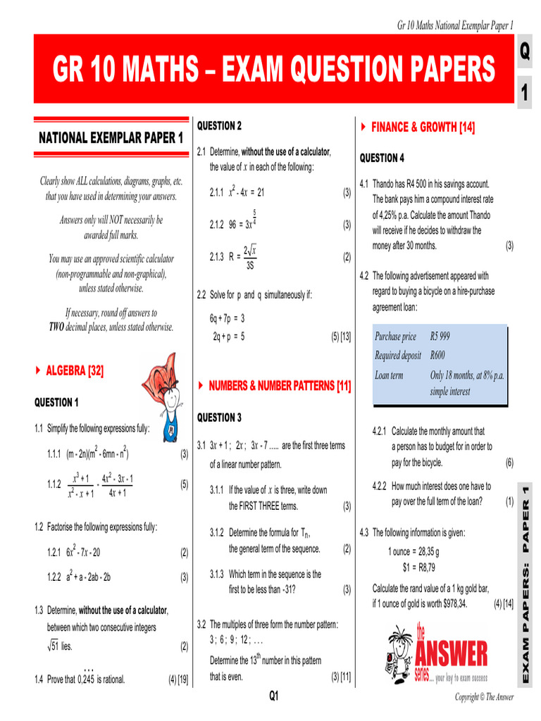 Gr10 t2 Maths Exam Paper 1 and Paper 2 Questions Answer Series | PDF ...