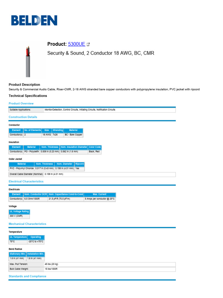 BELDEN 5300UE - Techdata | PDF | Electrical Conductor | Information