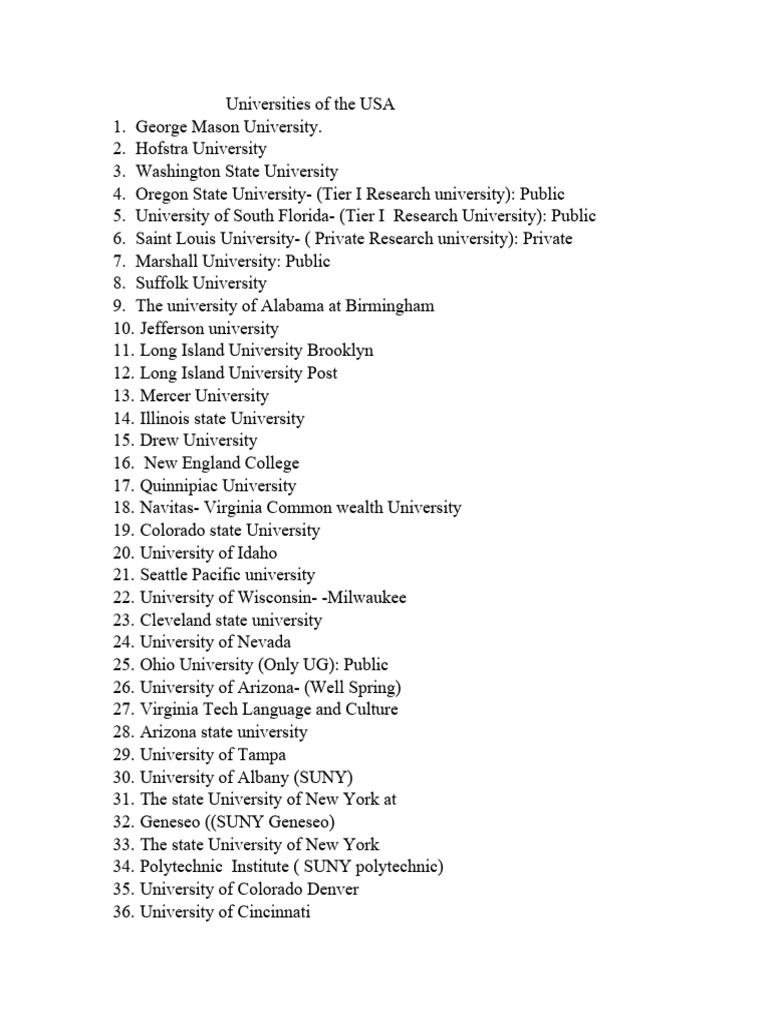 Comprehensive List of US Universities | PDF | Universities And Colleges ...