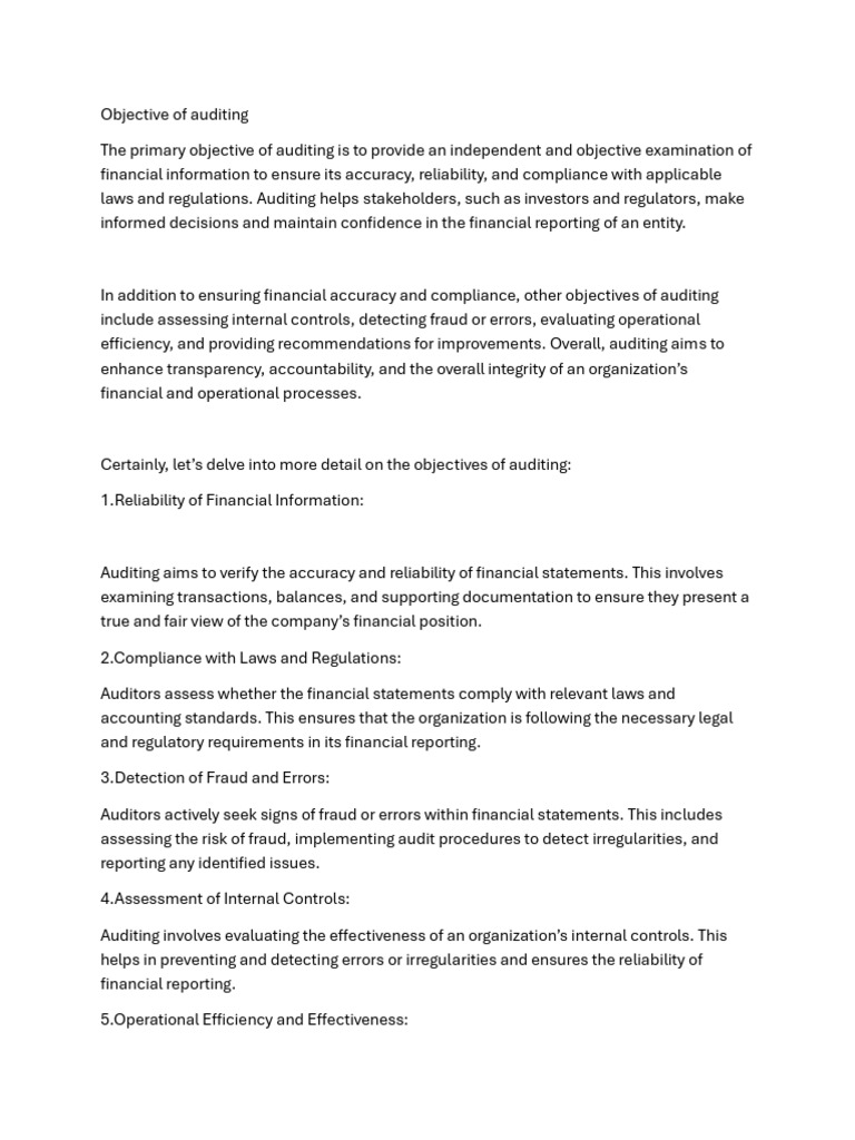 Objective of Auditing | PDF