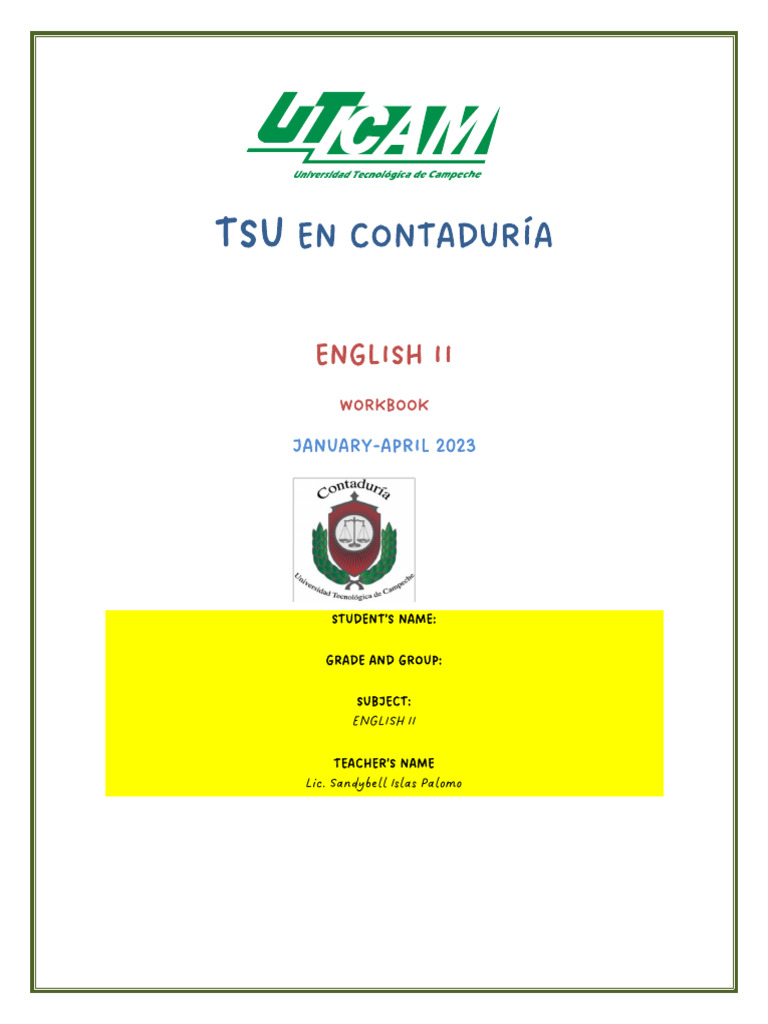 Workbook English II - 2023 | PDF | Grammatical Number | Noun