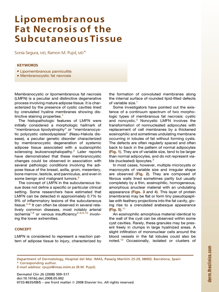 Necrosis Grasa Lipomembranosa | PDF | Adipose Tissue | Necrosis