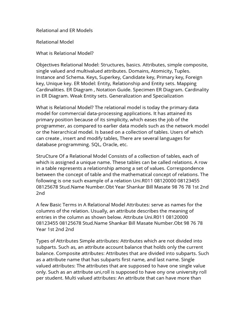 Relational and ER Models | Download Free PDF | Relational Model | Computer Programming