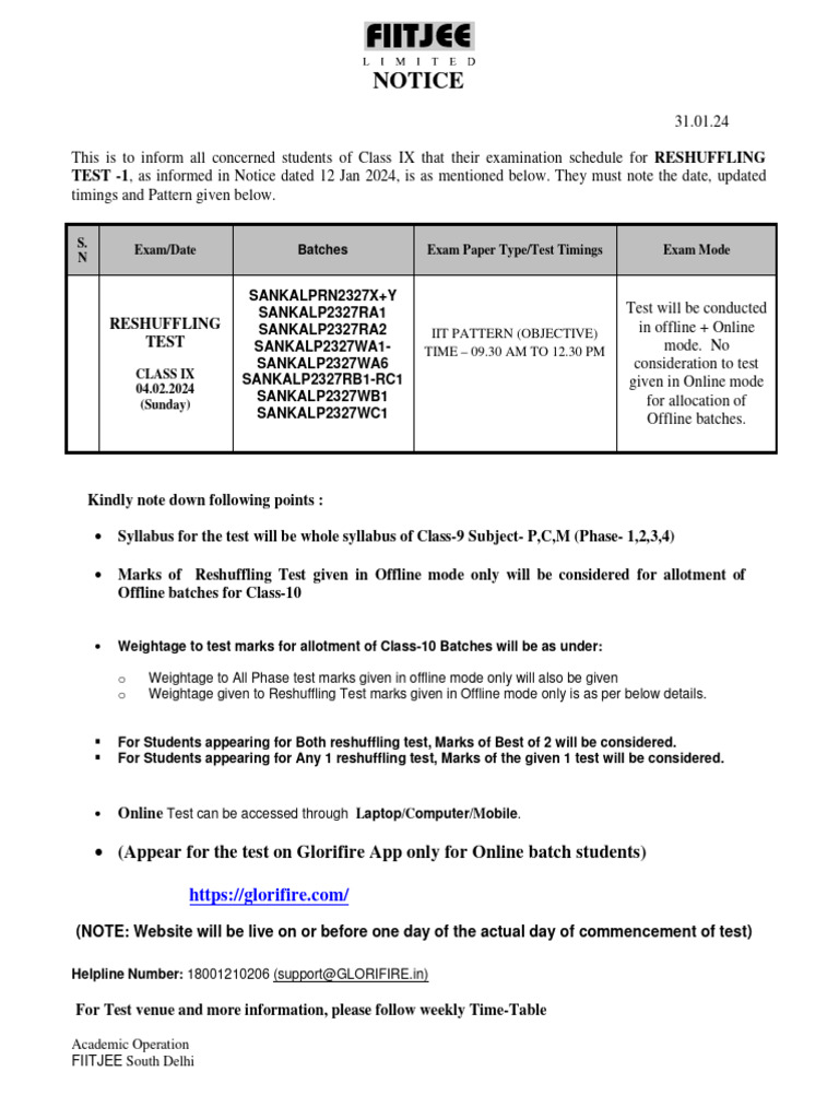 Updated NOTICE CLASS IX Reshuffling-1 | PDF | Online And Offline ...