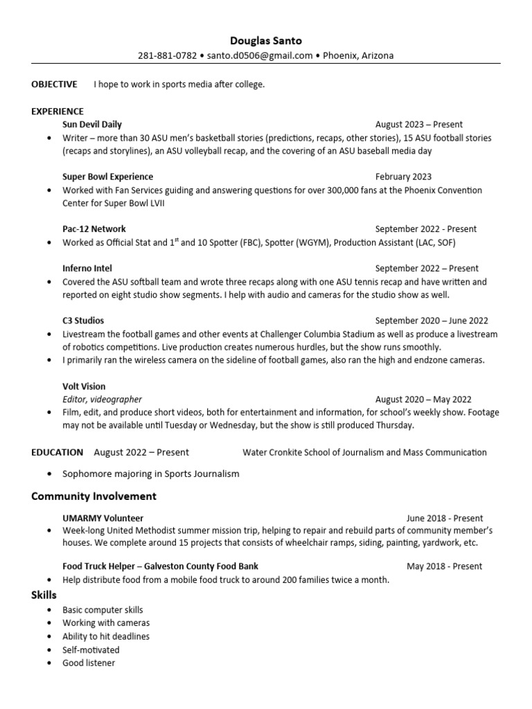 douglas santo resume 2024 | PDF | Arizona State University | Entertainment