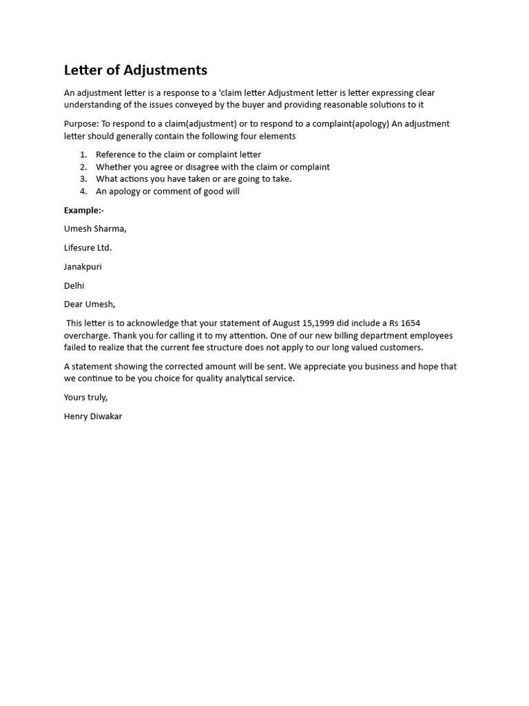 Letter of Adjustments | PDF | Business