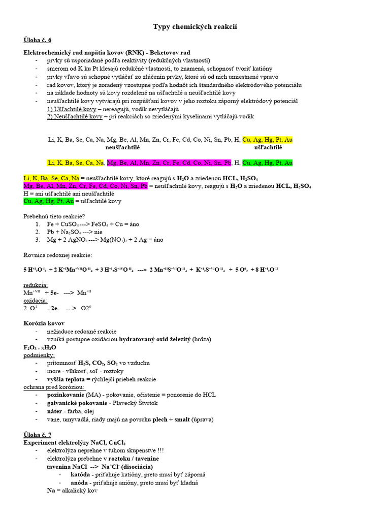 Typy Chemických Reakcií | PDF