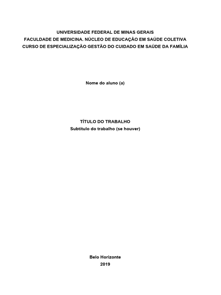 TCC Modelo Atualizado Ufmg Out 2019 2 | PDF | Sistema de saúde | Programas sociais