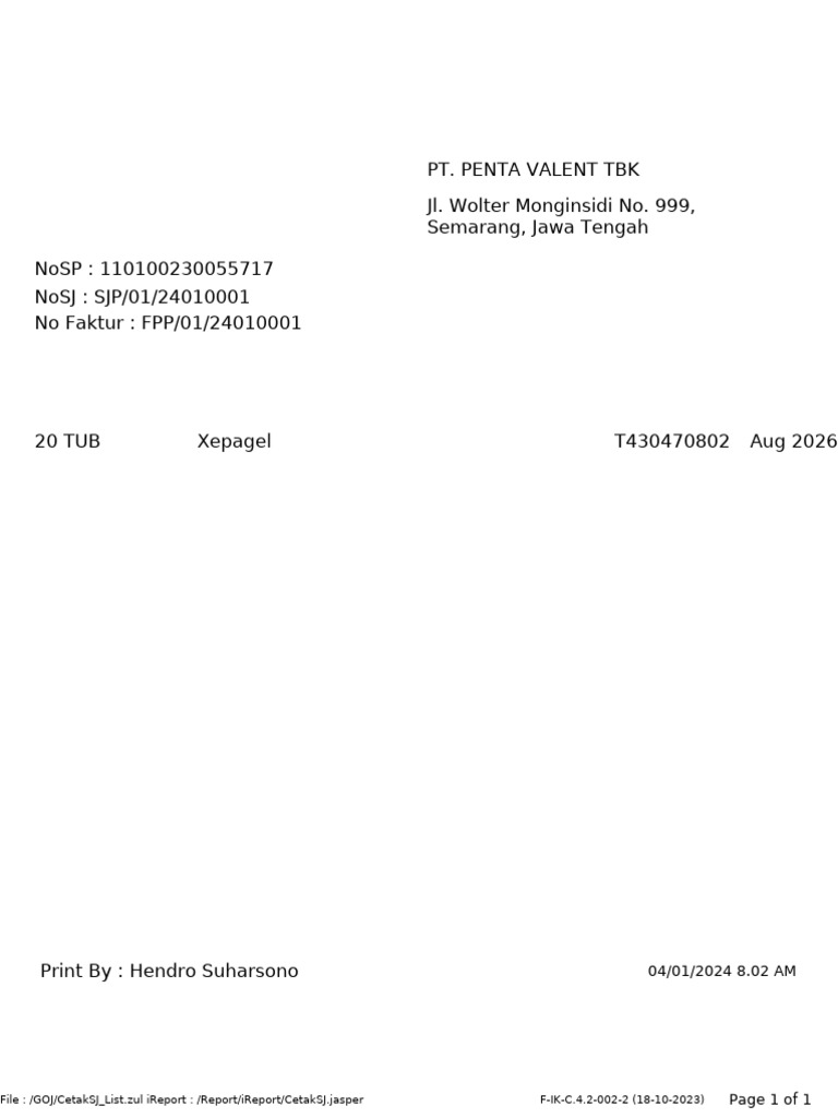 PT Penta Valent Tbk Invoice Details | PDF