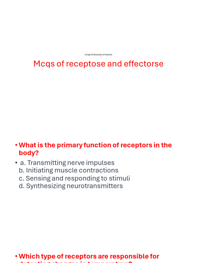 Receptor and Effector Mcqs | PDF