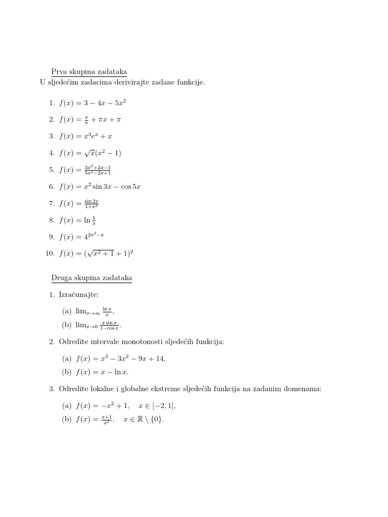 Vjezbe Derivacije I Integrali | PDF