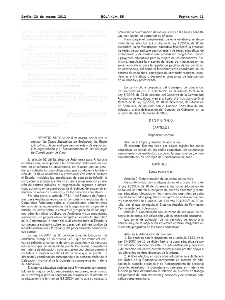 Decreto 56-2012 Zonas Educativas | PDF