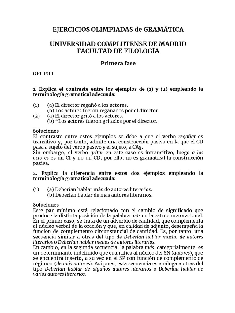 4ºESO EJERCICIOS OLIMPIADAS de GRAMÁTICA | PDF | Verbo | Asunto (gramática)
