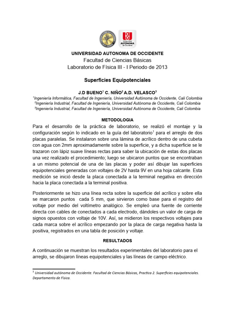 Final Lab 2 Superficies Equipotenciales | PDF | Electricidad | Ciencias fisicas
