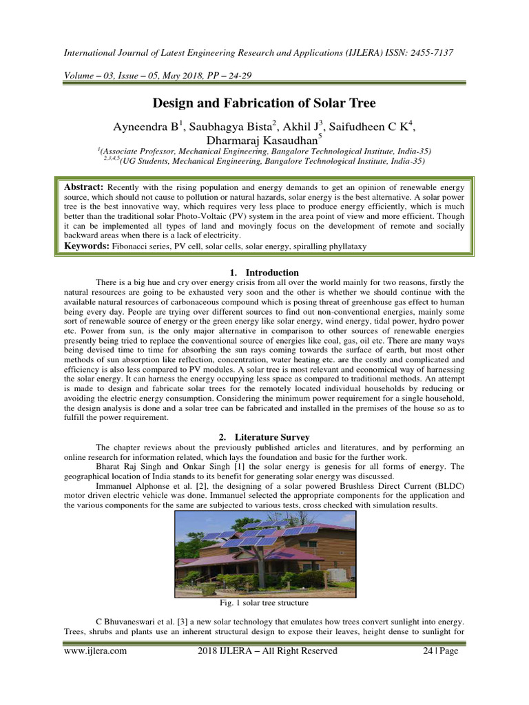 Design and Fabrication of Solar Tree: Ayneendra B, Saubhagya Bista ...