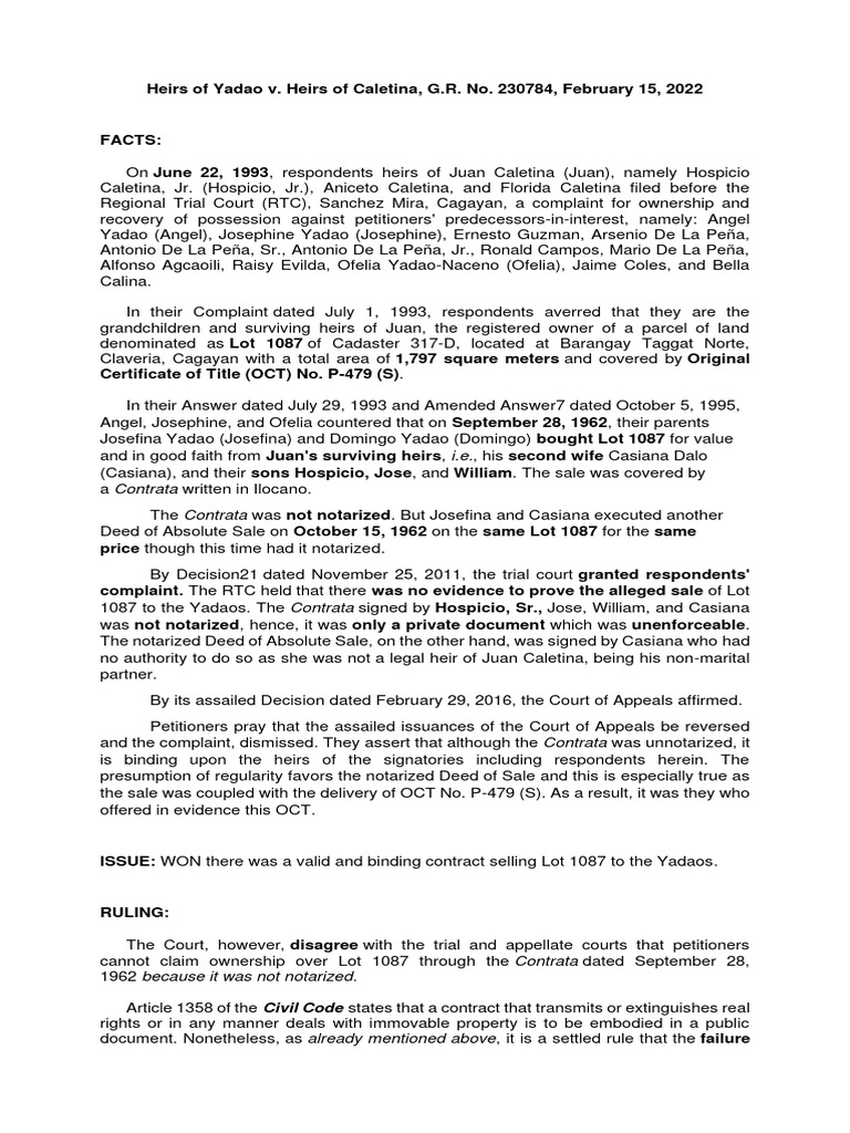 Heirs of Yadao v. Heirs of Caletina | PDF | Real Property | Property