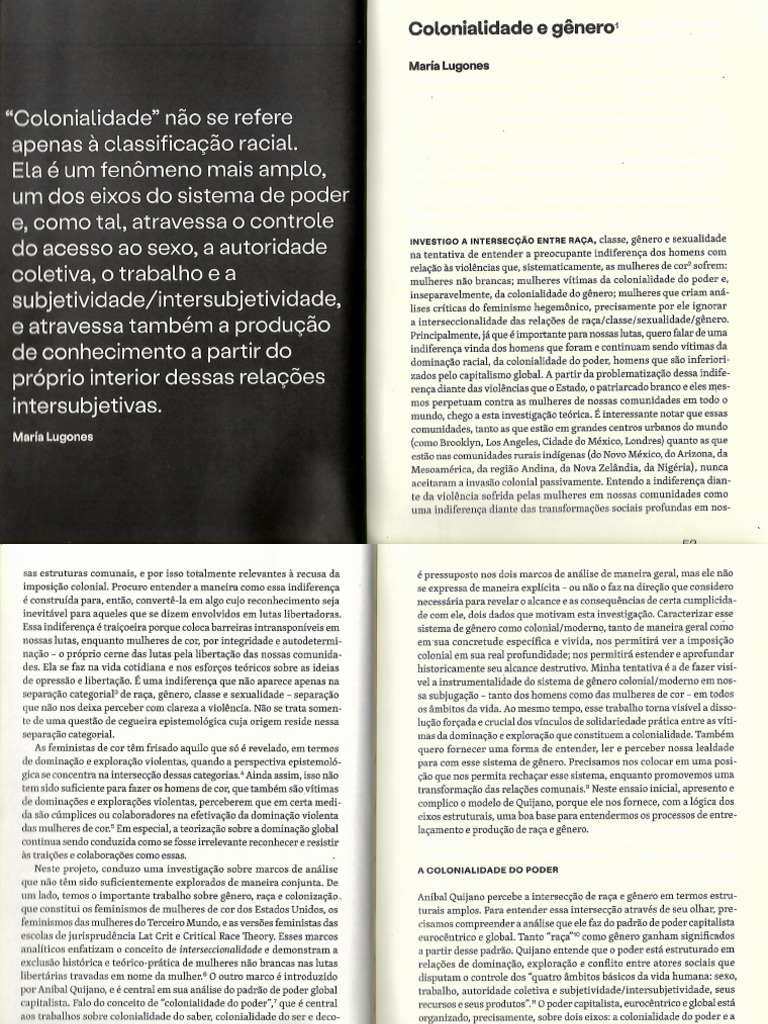 María Lugones - Colonialidade e Gênero | PDF