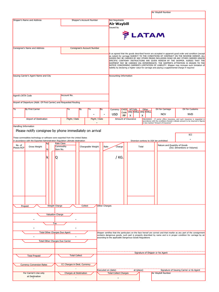 Guía Aérea en Blanco | PDF | Private Law | Business