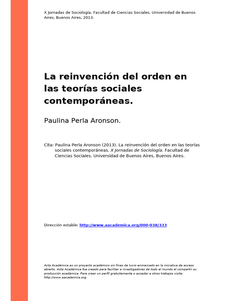 Paulina Perla Aronson (2013) - La Reinvencion Del Orden en Las Teorias ...